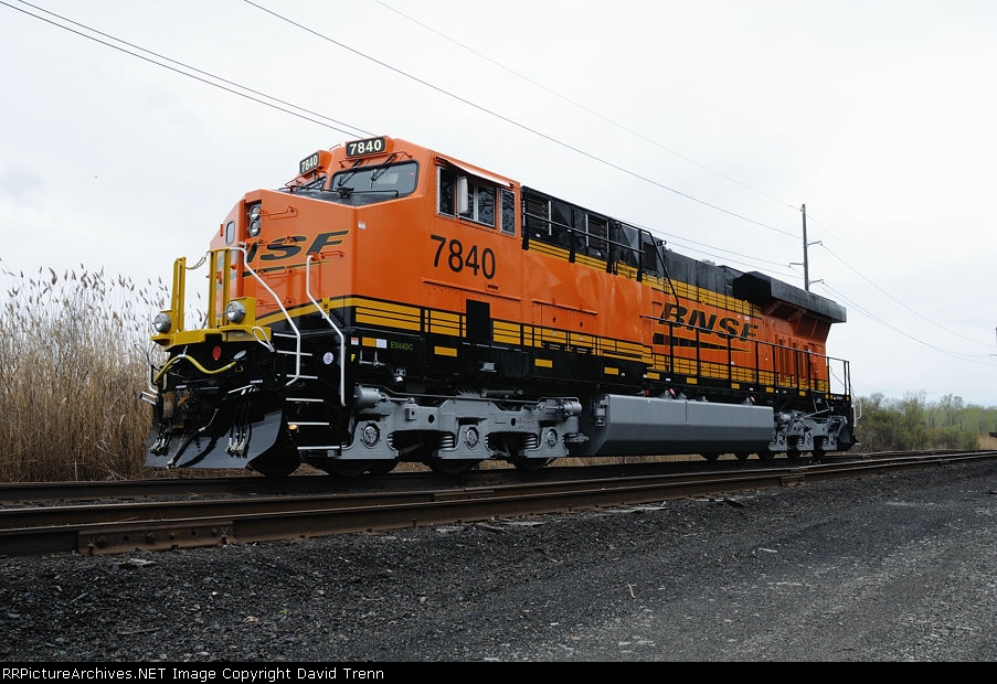 BNSF 7840 (Brrand New) is waiting pickup on the CSX interchange track